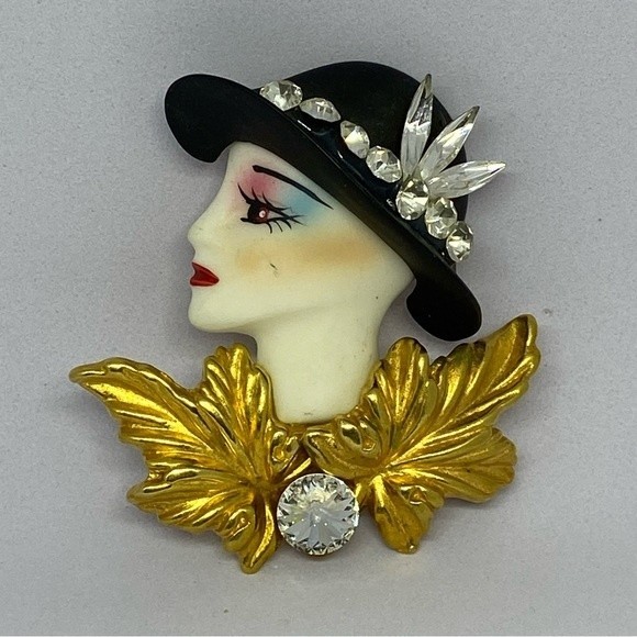 Jewelry | Vintage 8s Handmade Ceramic Woman Lady With Rhinestones ...